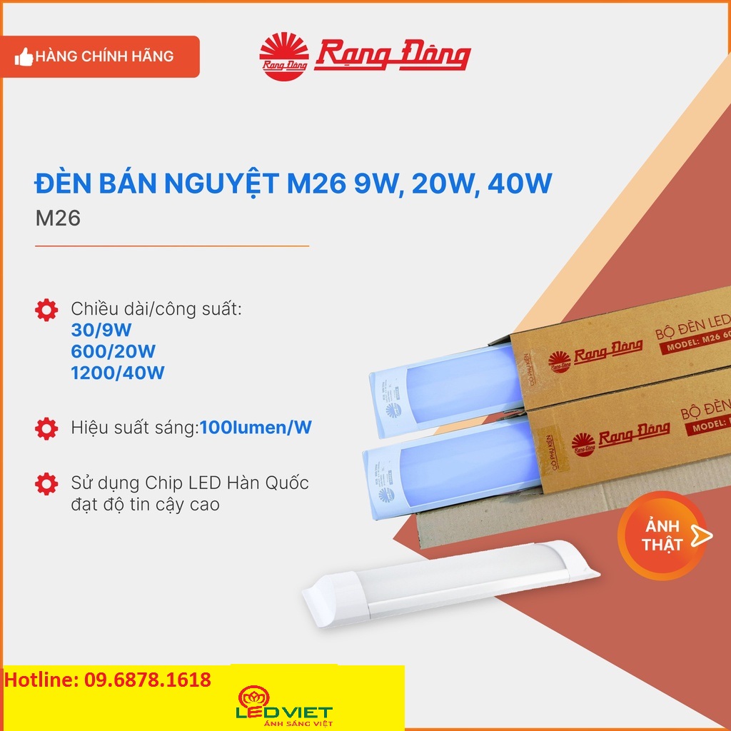Đèn tuýp led bán nguyệt M26 Rạng Đông 20W M26 600/20W
